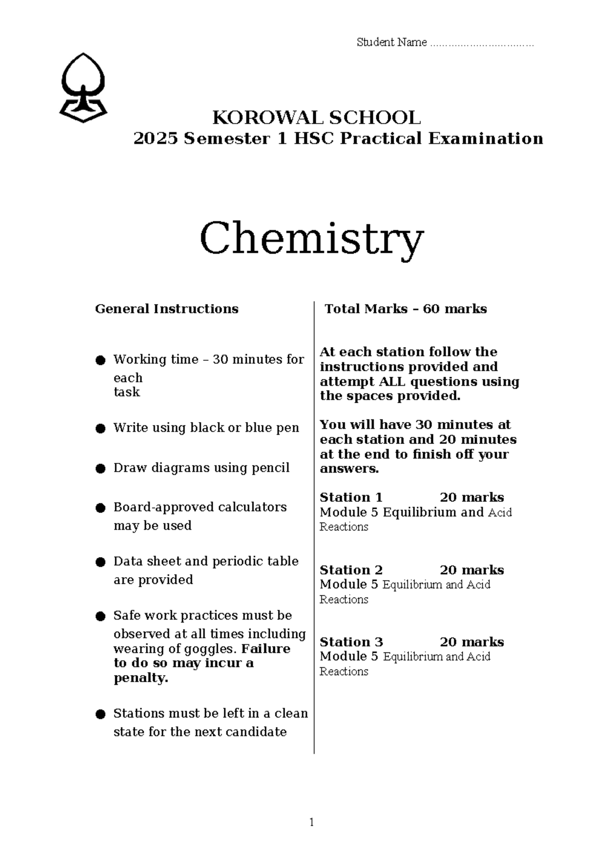12CH-2025 HSC Practical Exam: Equilibrium & Acid Reactions Analysis ...