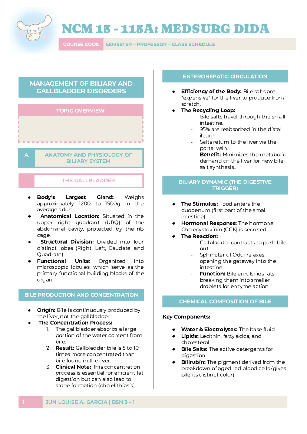 NCM 15 115A: MEDSURG DIDA COURSE NOTES ON BILIARY AND PANCREATIC ...