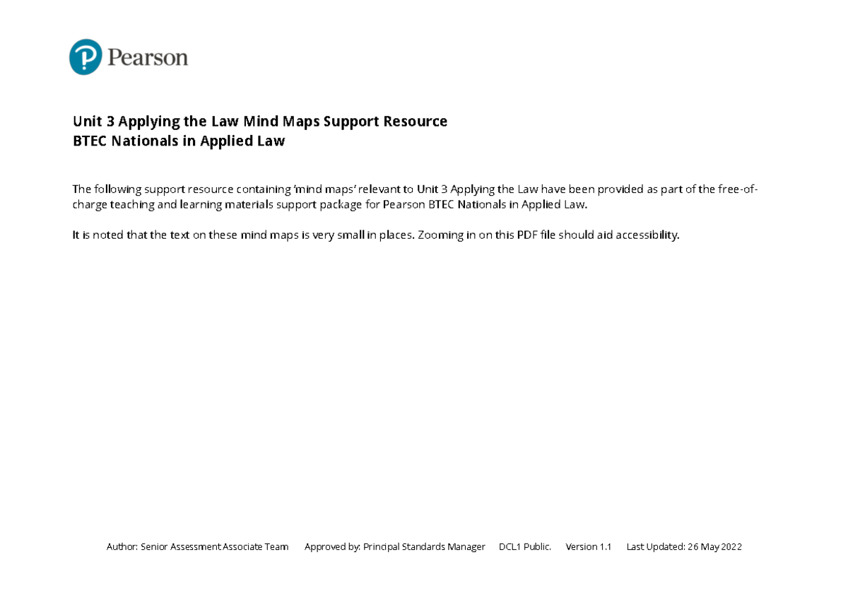 Unit 3 Applying the Law: Mind Maps Support Resource for BTEC Nationals ...