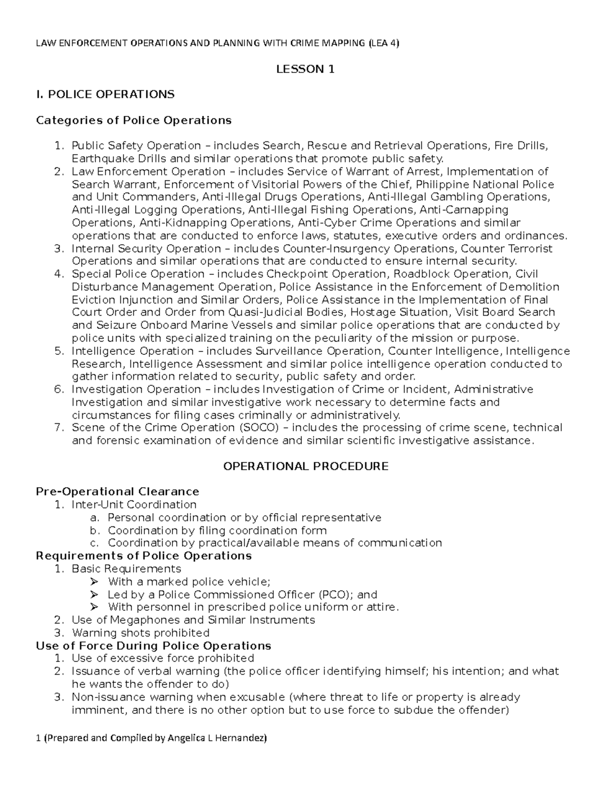LEA 4 Lesson 1: Overview of Police Operations and Procedures - Studocu