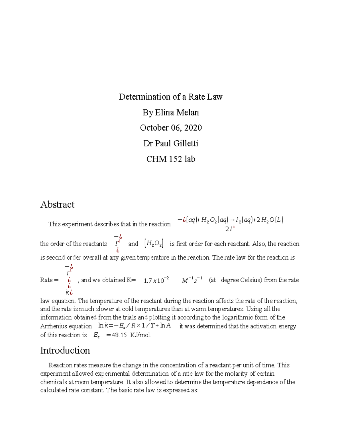 CHM 152 Lab: Determining Rate Law and Reaction Order Analysis - Studocu