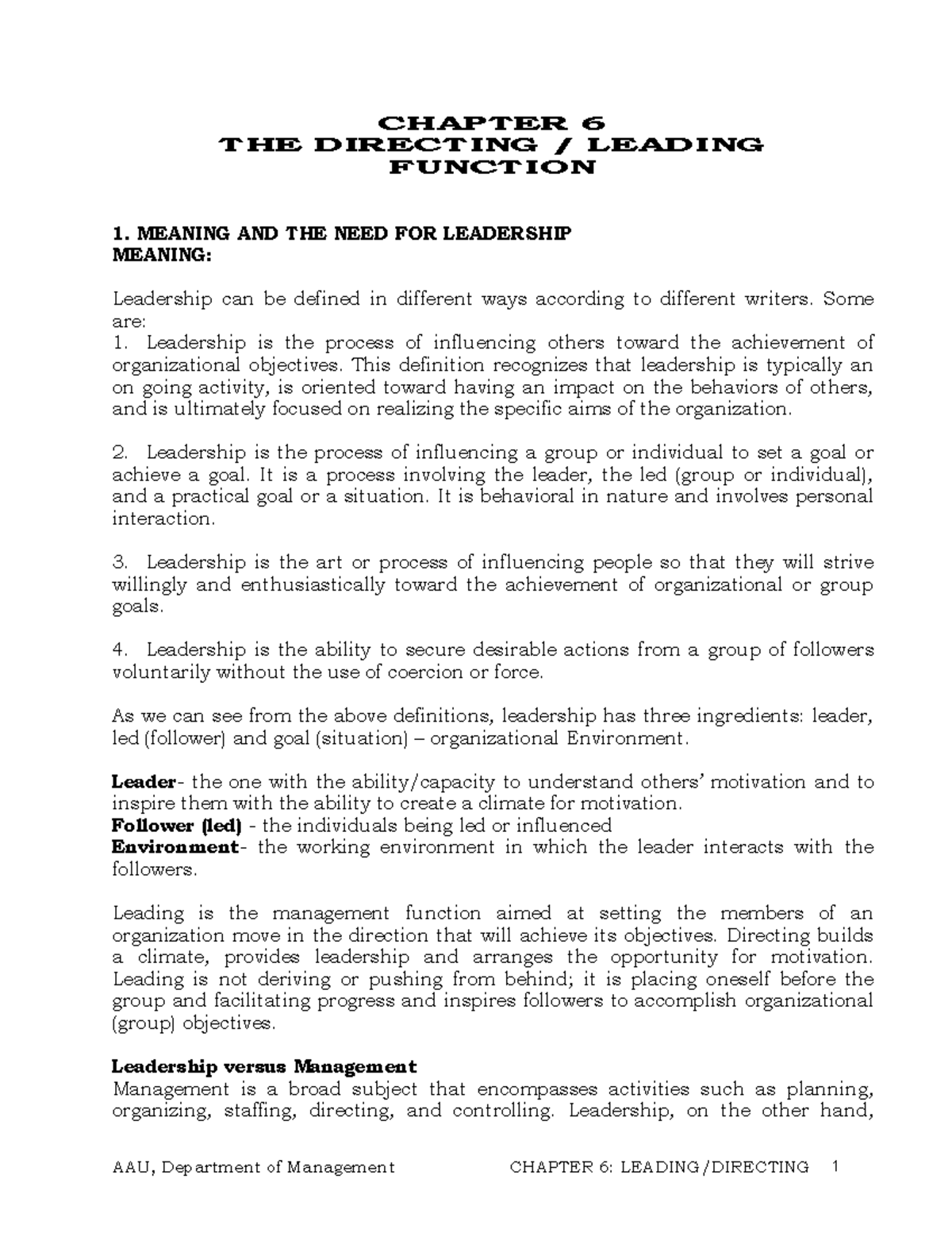 Chapter 6: Understanding Leadership and Directing Functions - Ch 6 ...