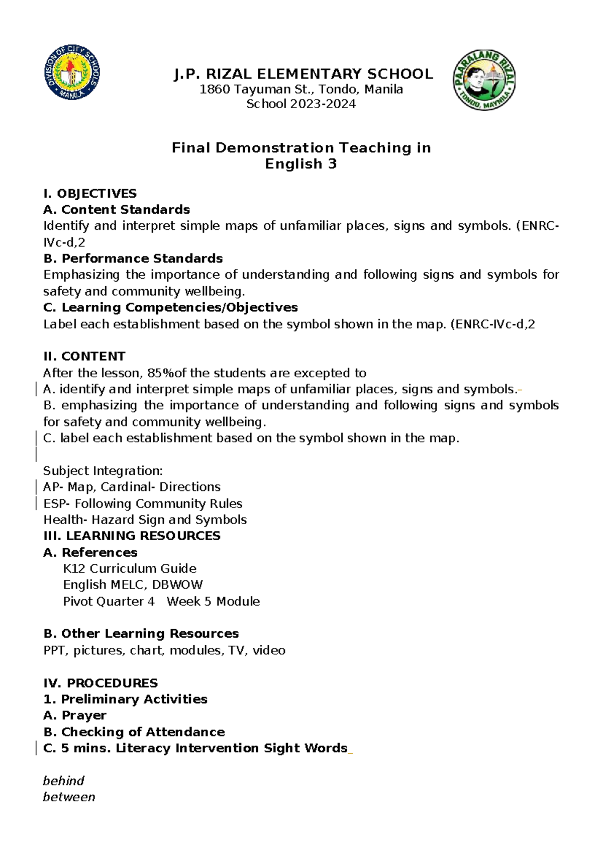 Teaching Demonstration: Understanding Maps & Symbols (ENG 3) - Studocu