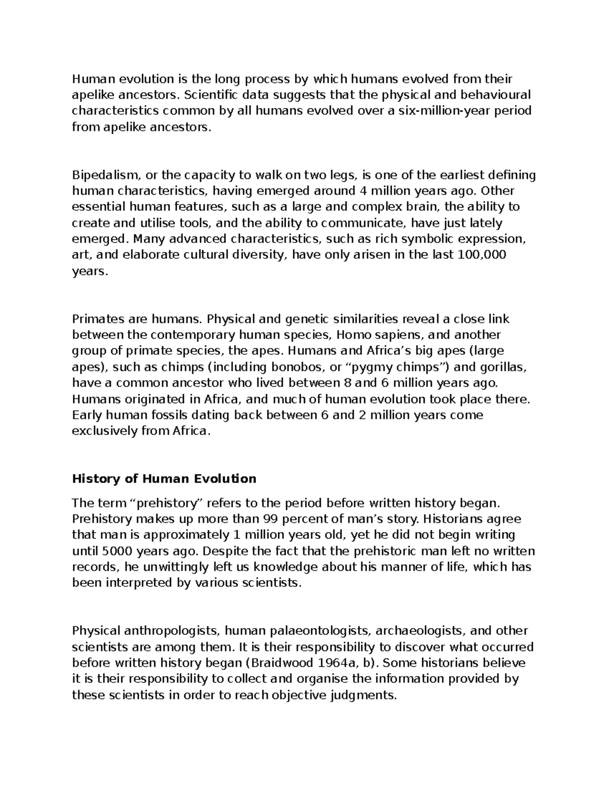 Human Evolution: Key Stages and Insights into Our Origins - Studocu