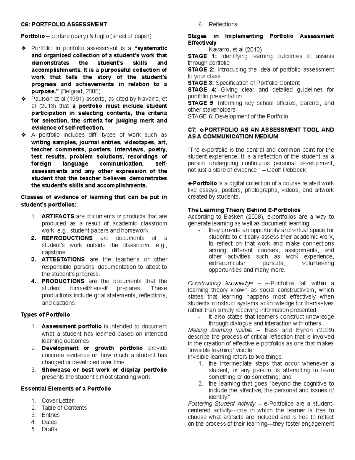 EDUC 203 FT Portfolio Assessment & e-Portfolio Insights - Studocu