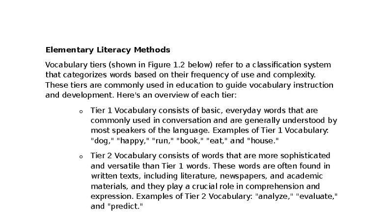 Elementary Literacy Methods: Vocabulary Tiers and Instruction ...