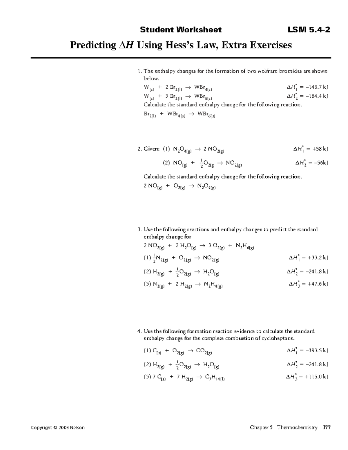 HESS 101: Student Worksheet on Enthalpy Changes and Predictions - Studocu