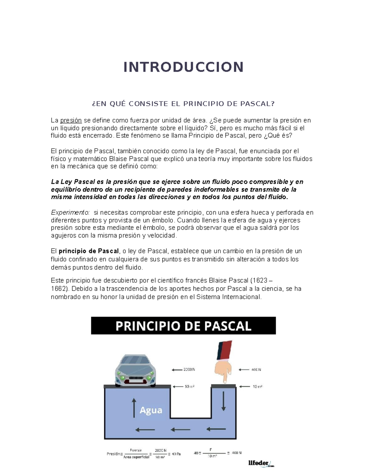 Ciencias - INTRODUCCION ¿EN QUÉ CONSISTE EL PRINCIPIO DE PASCAL? La ...