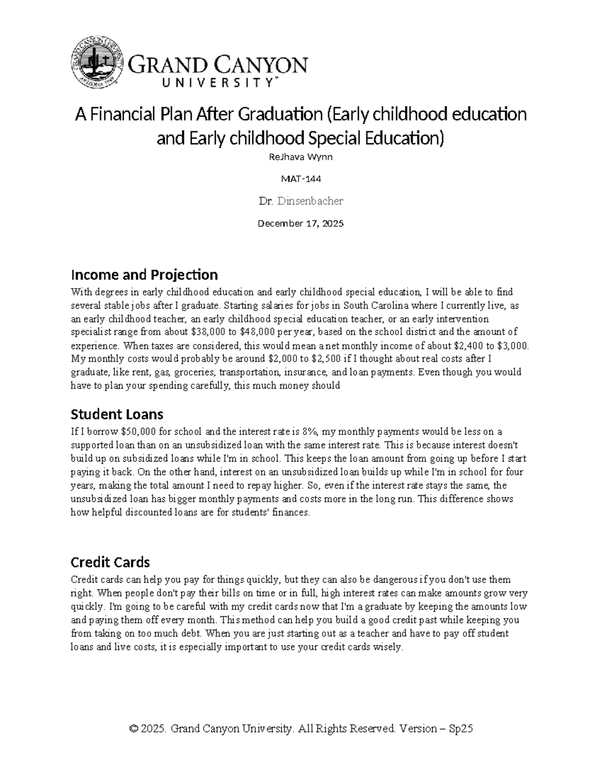 Financial Planning Post-Graduation: Insights for ECE Majors (MAT-144 ...