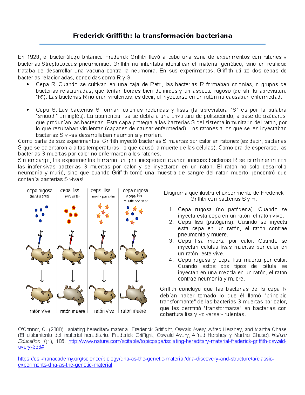 Frederick Griffith - resumen de las aportaciones de federick ...