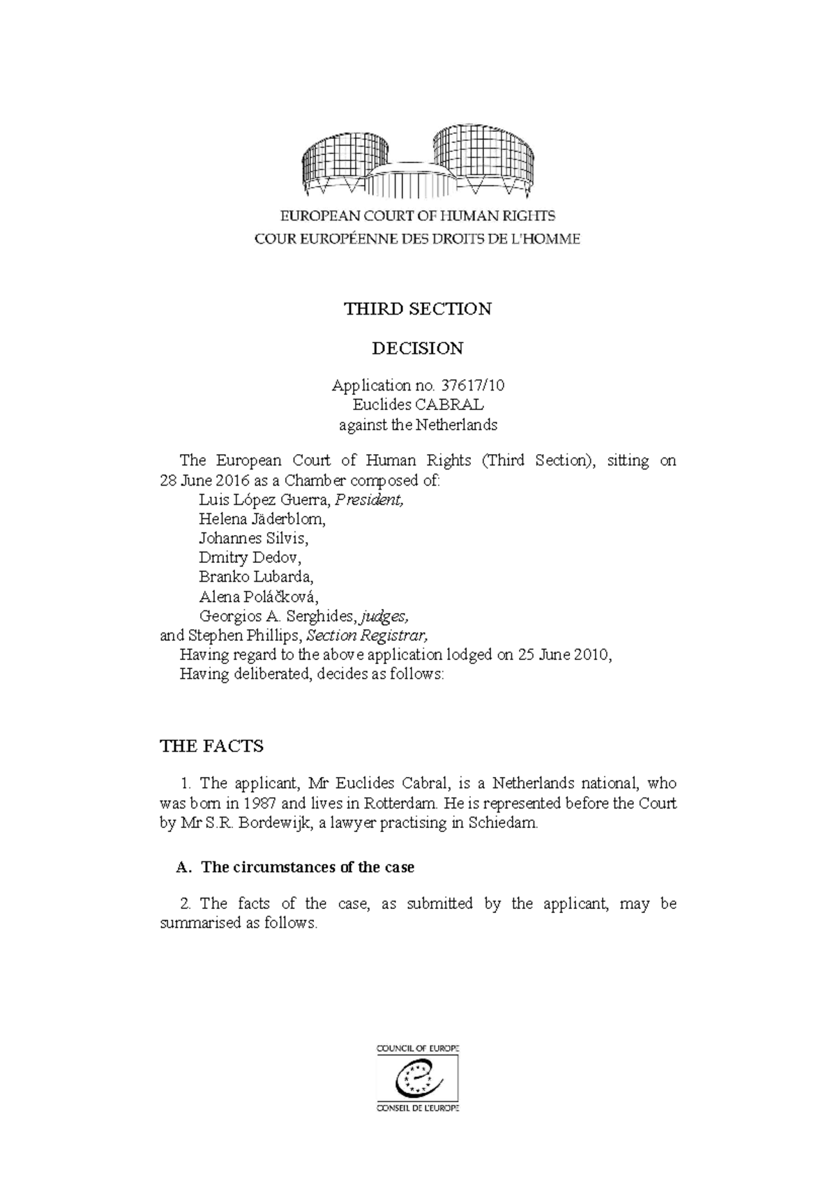 Cabral v. Netherlands: ECHR Third Section Decision Analysis - Studeersnel