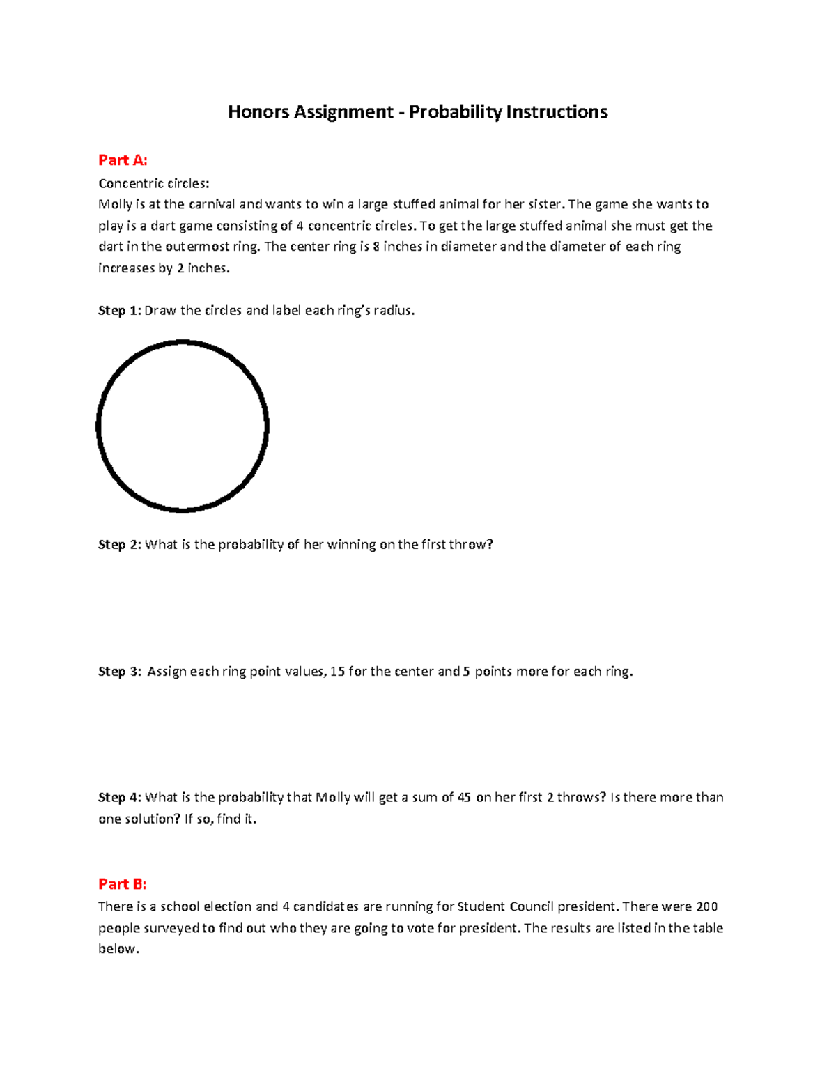 Honors Assignment - Probability Instructions (Part A & B) - Studocu