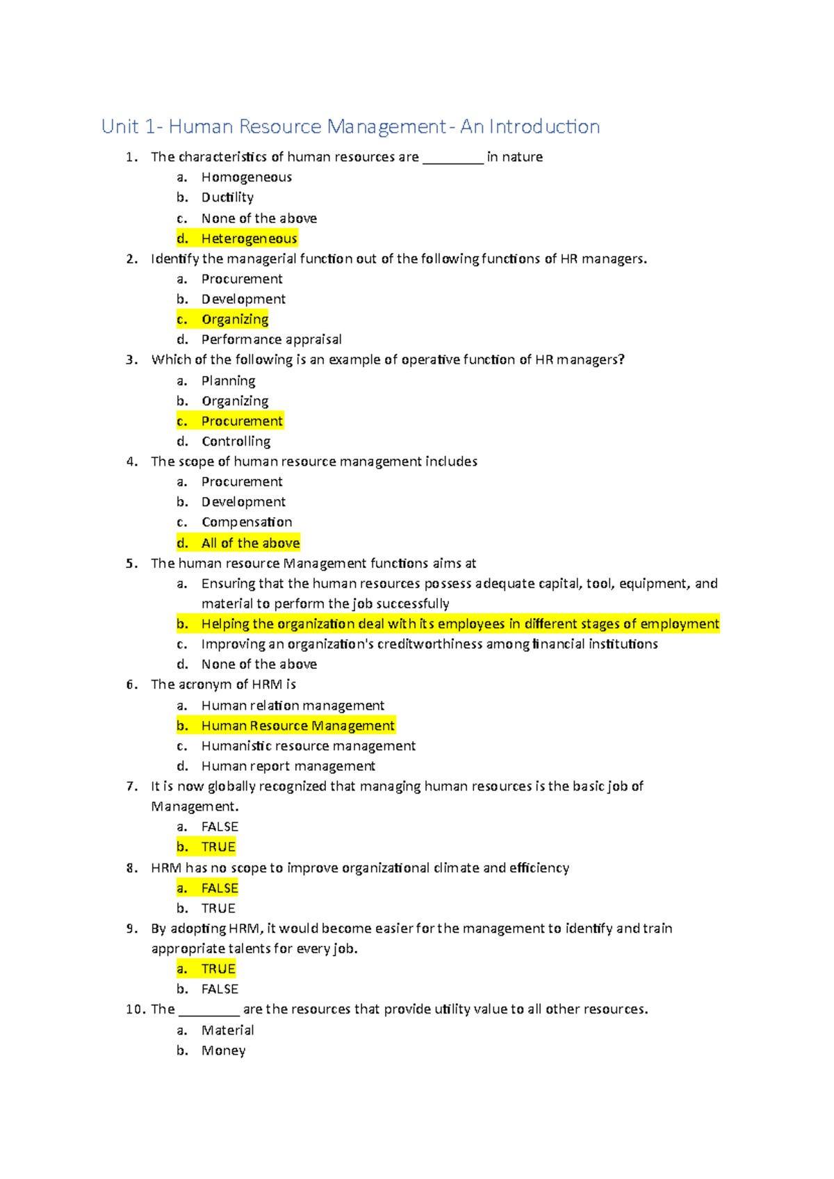 201 Human Resource Management Unit 1 - Unit 1 - Human Resource ...