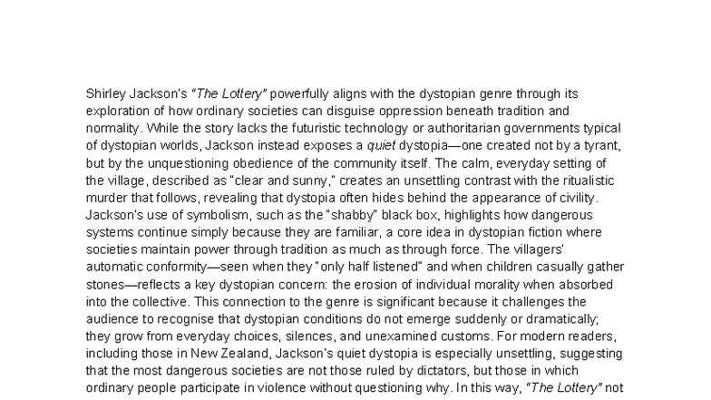 ENG 101: Dystopian Themes in 'The Lottery' Analysis - Studocu