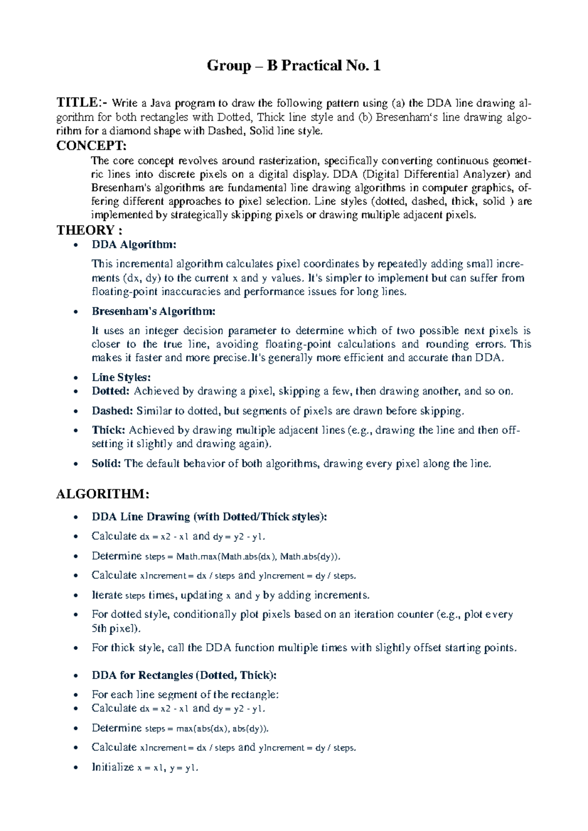 G-B Practical No. 1: Java Line Drawing with DDA Algorithm - Studocu