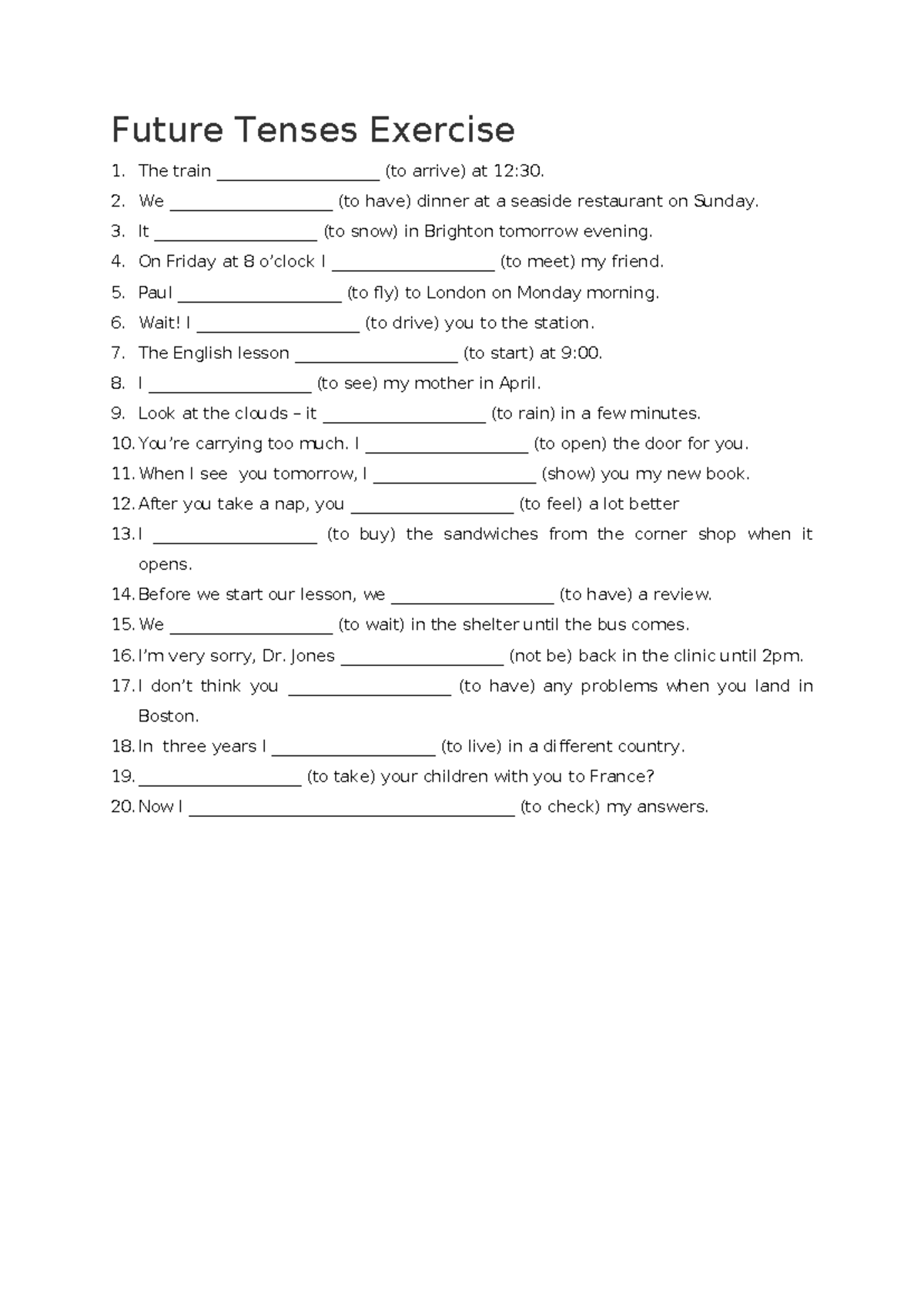 Future Tenses Exercise Answers and Notes - Studeersnel