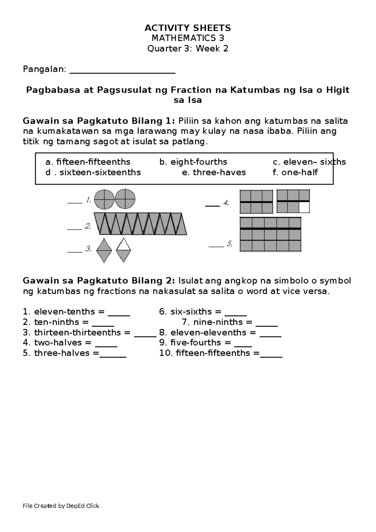 Mathematics 3 Activity Sheet: Quarter 3, Week 2 Practice - Studocu