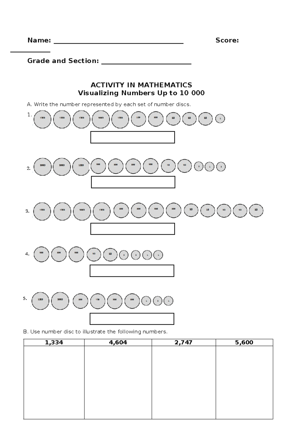 Visualizing Numbers and Place Value - Name ...