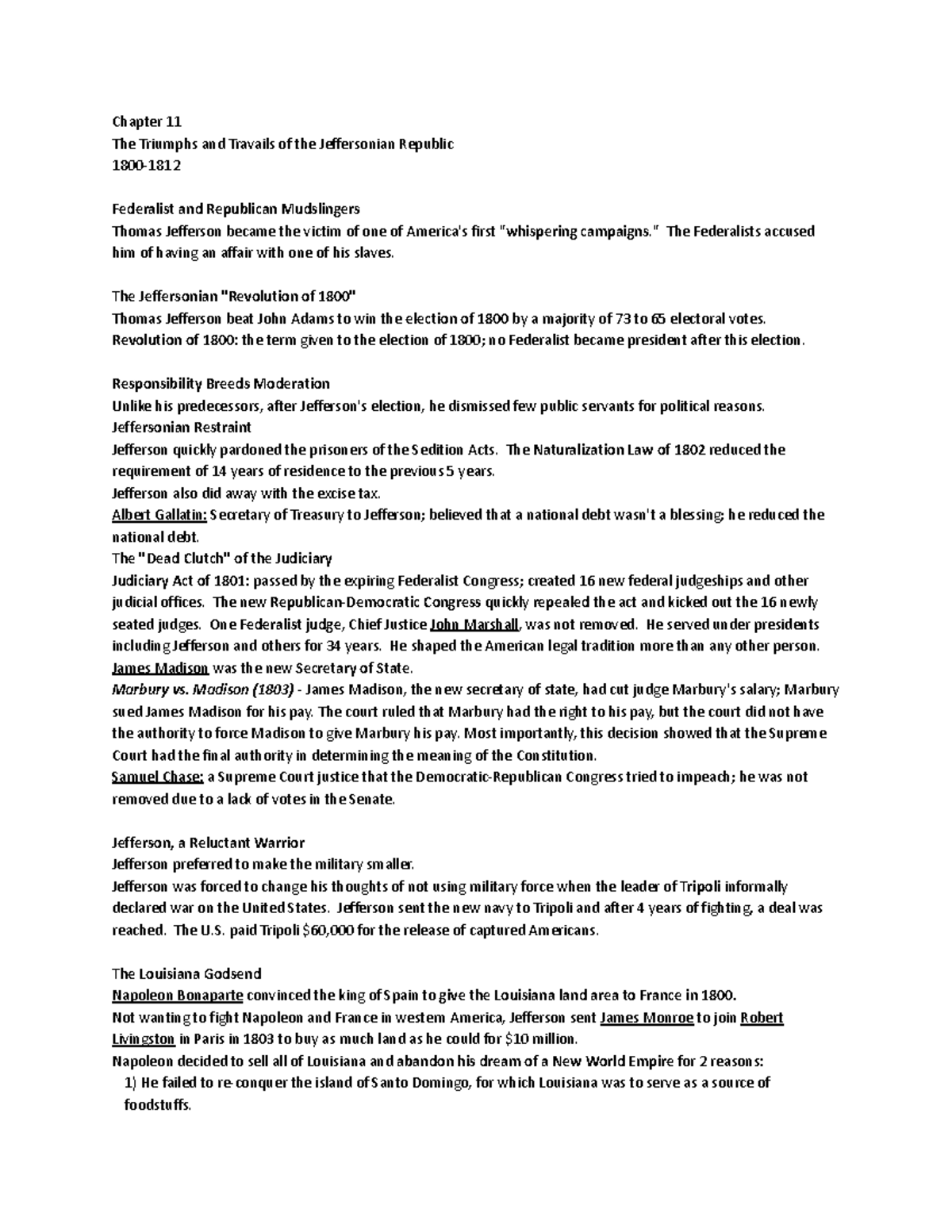 Apush Chap Notes Chapters 11-20 - Chapter 11 The Triumphs and Travails ...