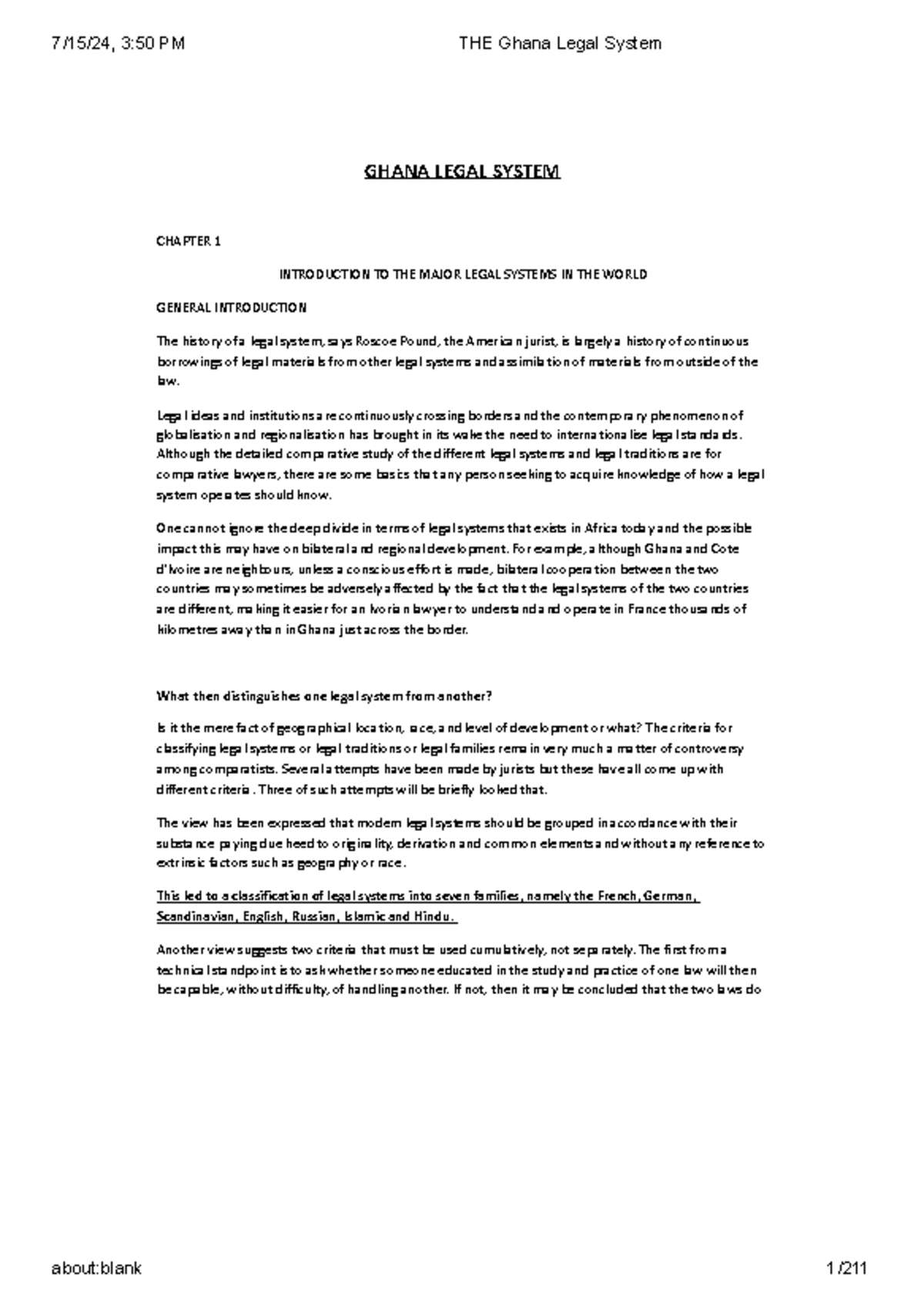 THE Ghana Legal System - Lecture Notes - GHANA LEGAL SYSTEM CHAPTER 1 ...