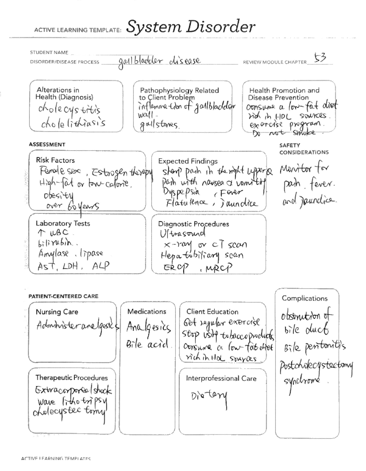 Active Learning Template: Gallbladder Disease (Chapter 53) - Studocu