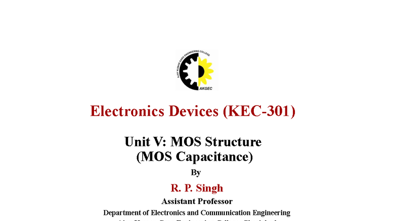Electronics Devices Unit V: MOS Structure & MOSFET Characteristics - Studocu