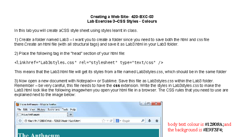 Lab3 CSS & HTML Exercise: Styling with Colors and Layout - Studocu