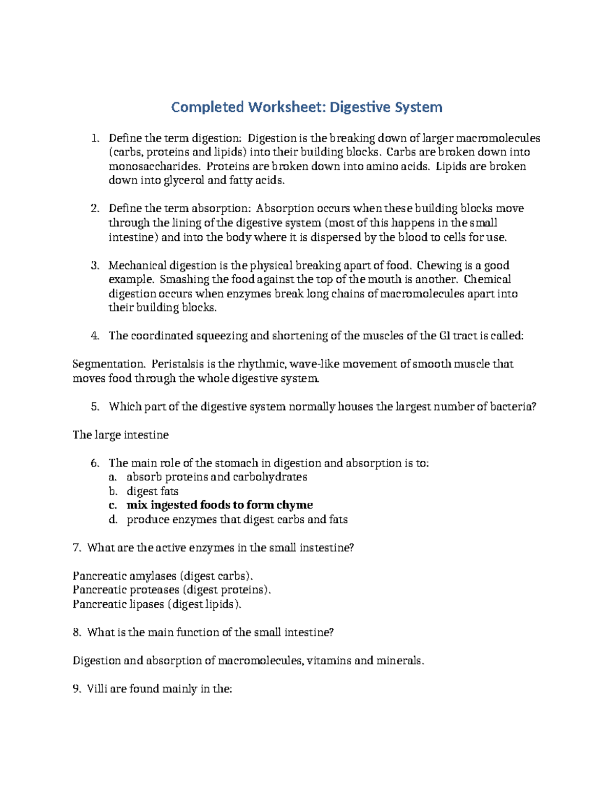 Digestive System Worksheet: Nutrient Breakdown & Absorption Process ...