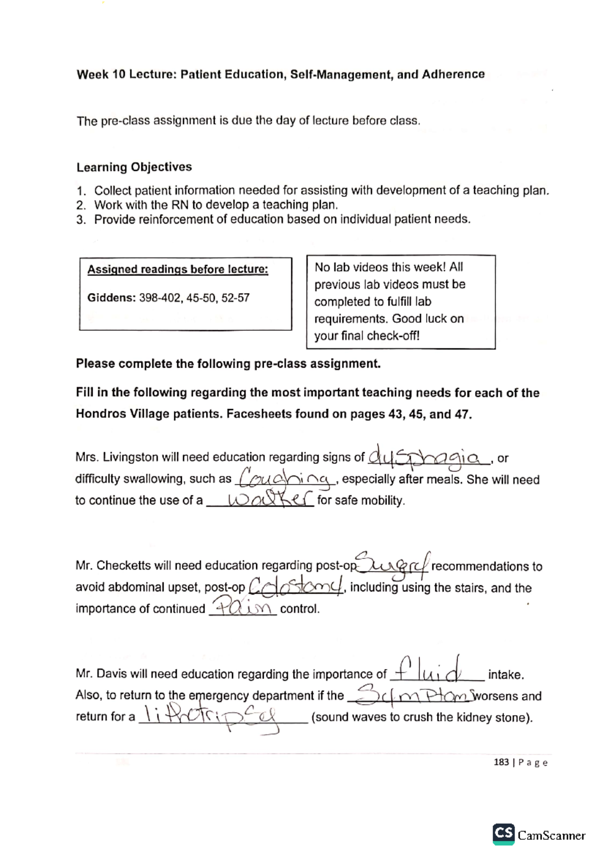 Week 10 Lecture: Patient Education Strategies (NUR 150) - Studocu
