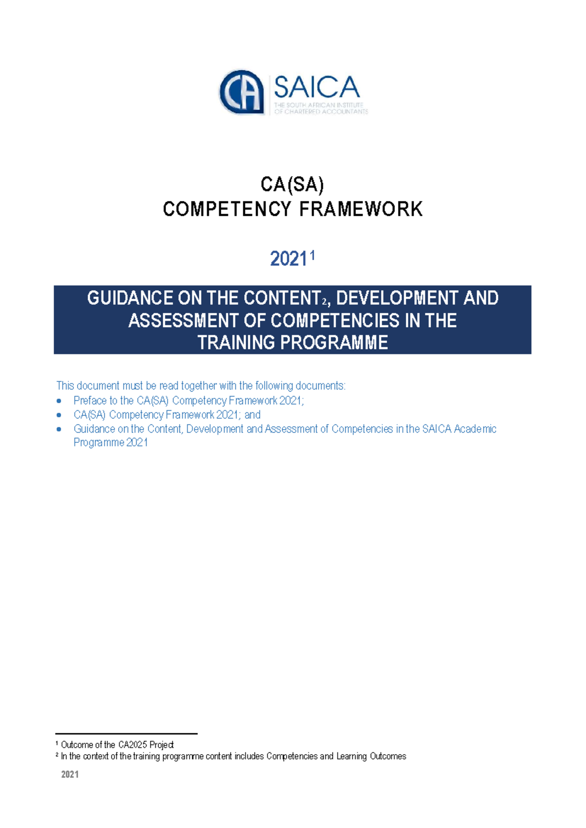 CA2025 Competency Framework: Guidance for Training Development - Studocu