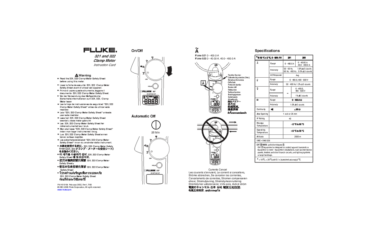 A 321 & 322 Clamp Meter Safety Instructions Manual - Studocu