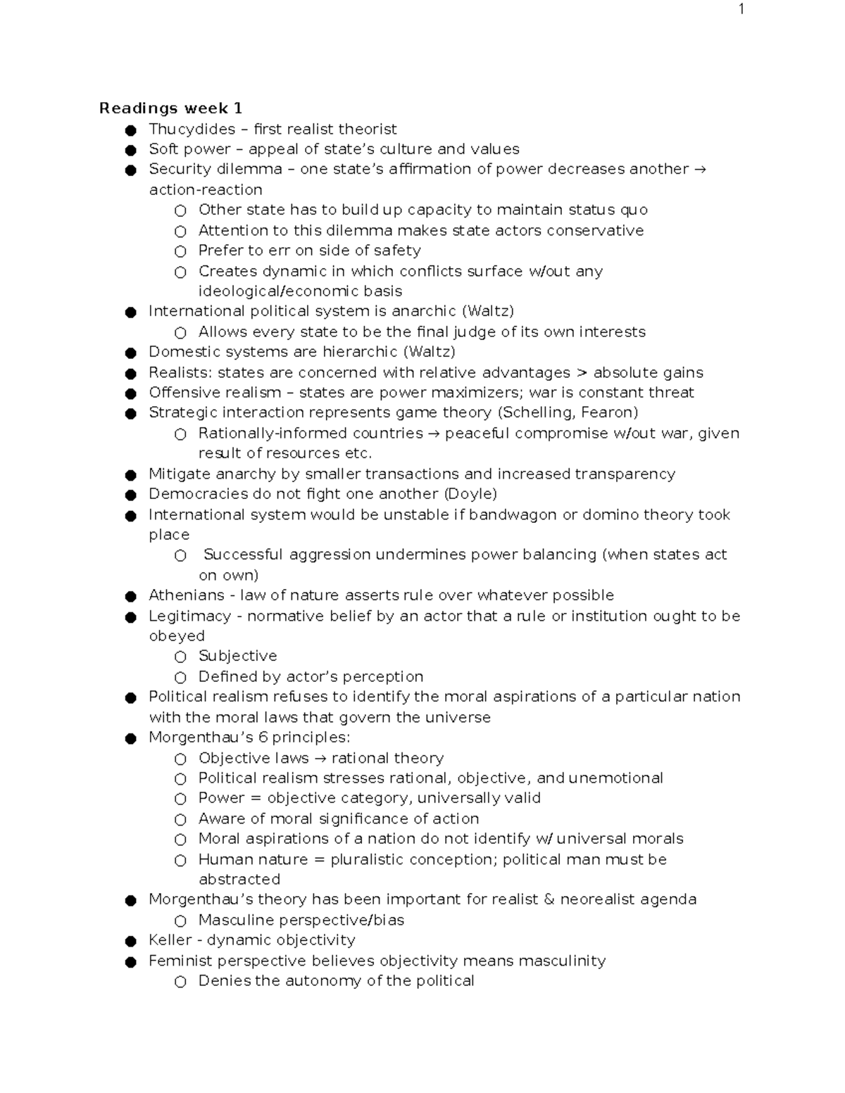 PSCI 150 (1st midterm) - Lecture notes up to first exam - Readings week ...