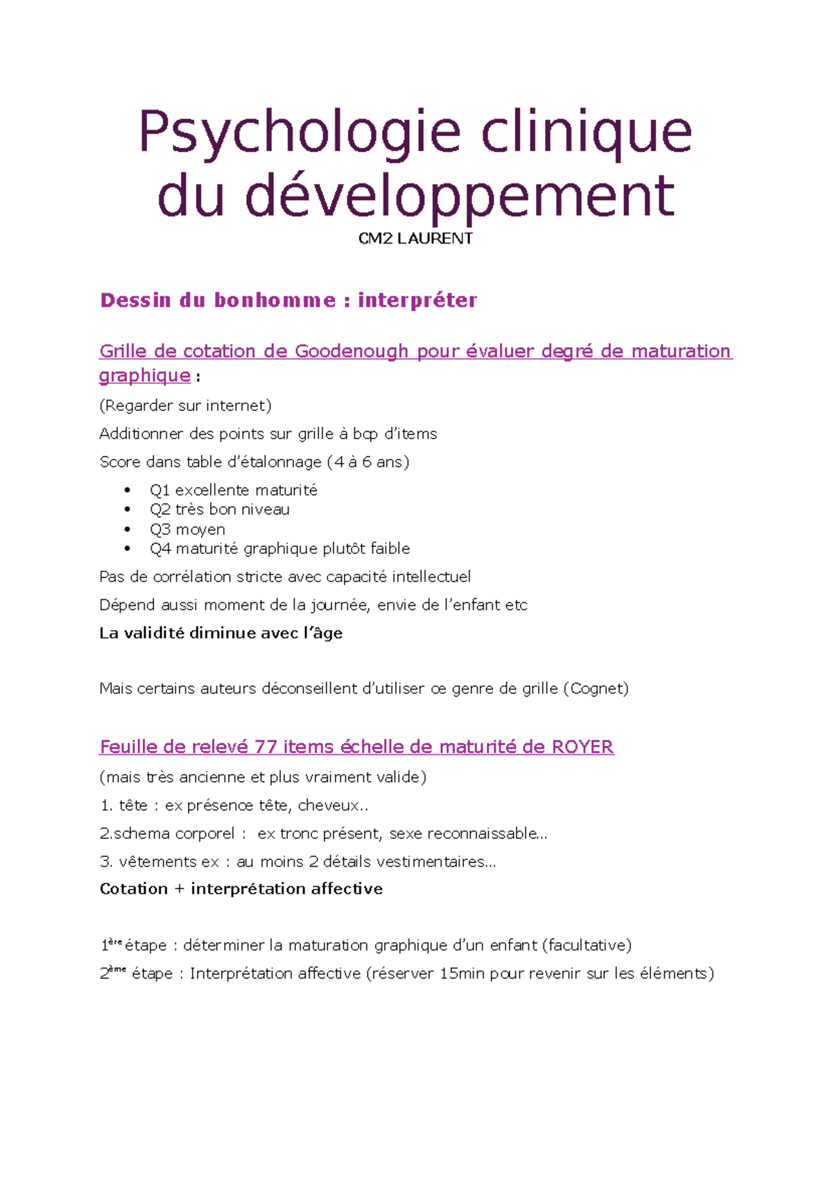 CM2 LAURENT : Interprétation du Dessin du Bonhomme et Maturité ...