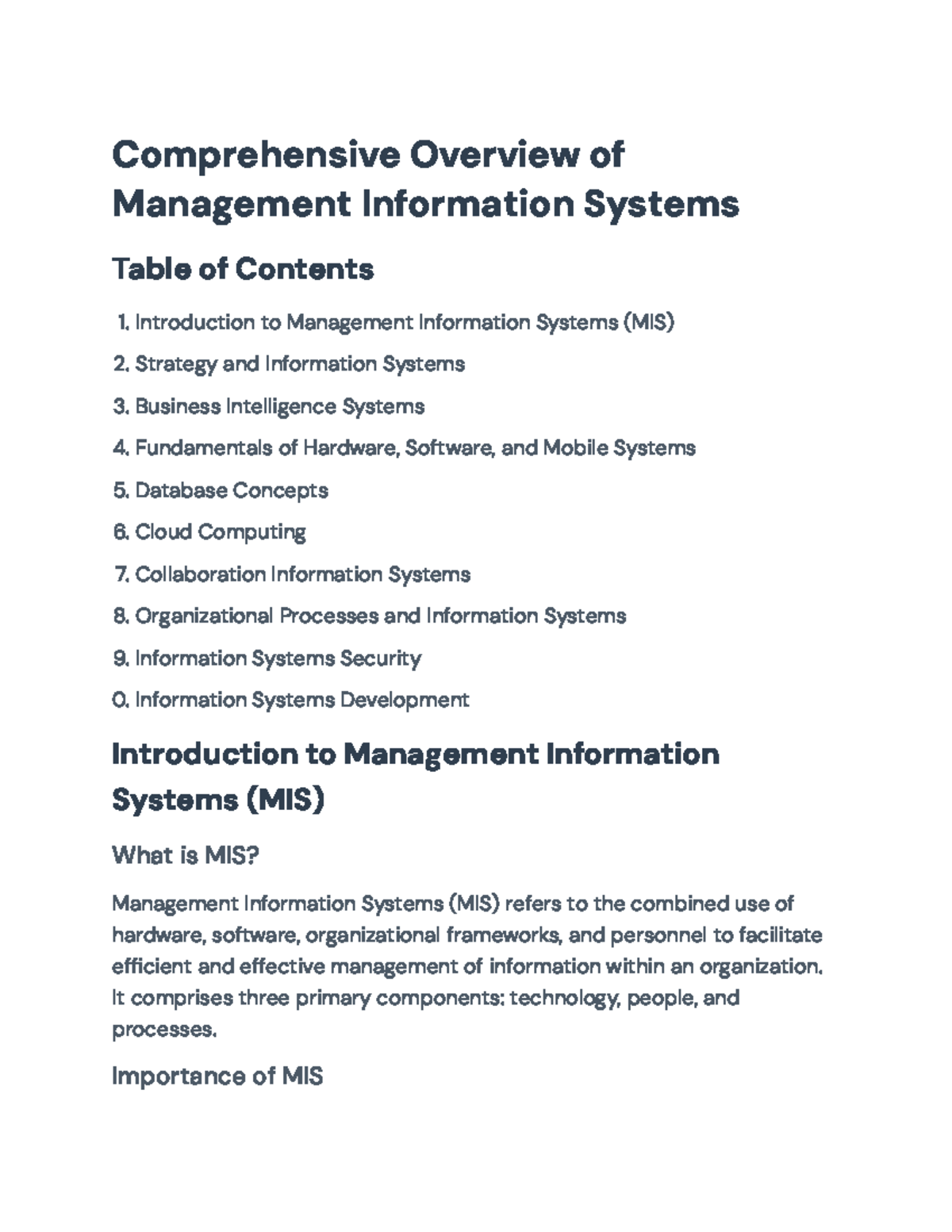 Comprehensive Overview of Management Information Systems (MIS) Concepts ...