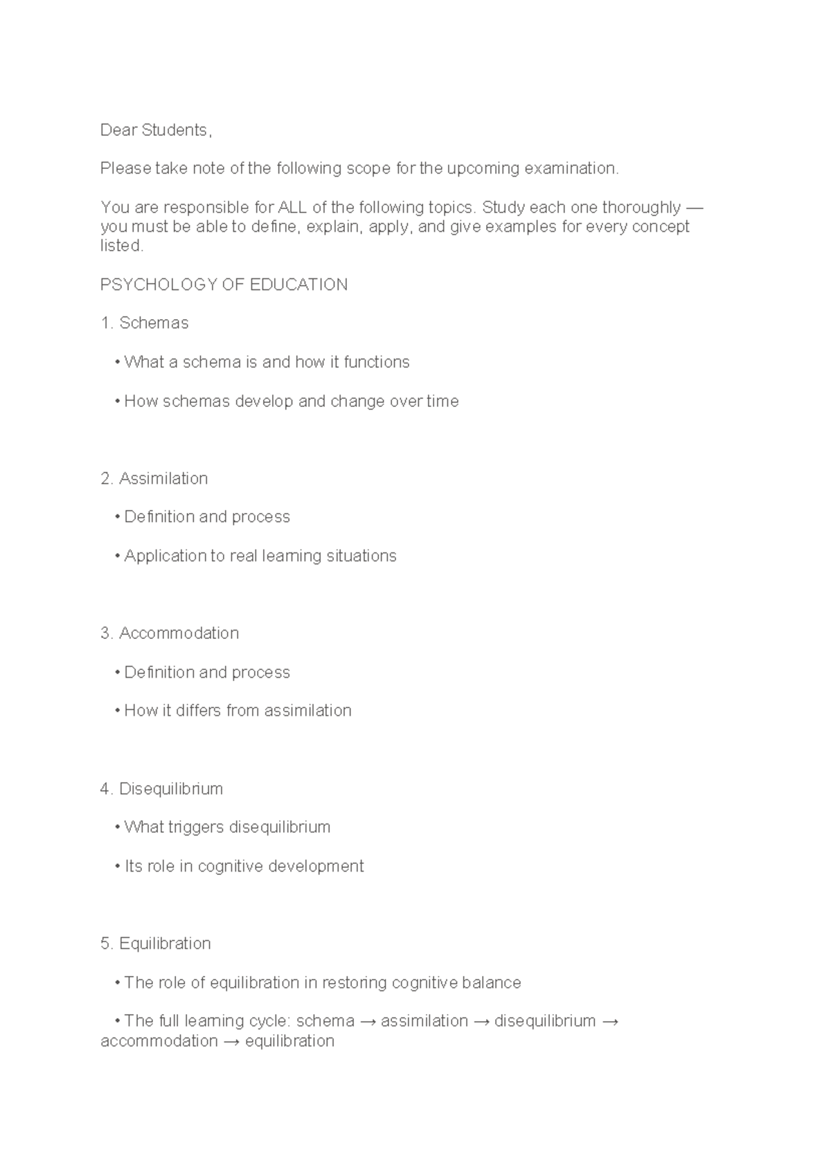 PSY 101: Final Exam Scope - Psychology of Education & Leadership - Studocu