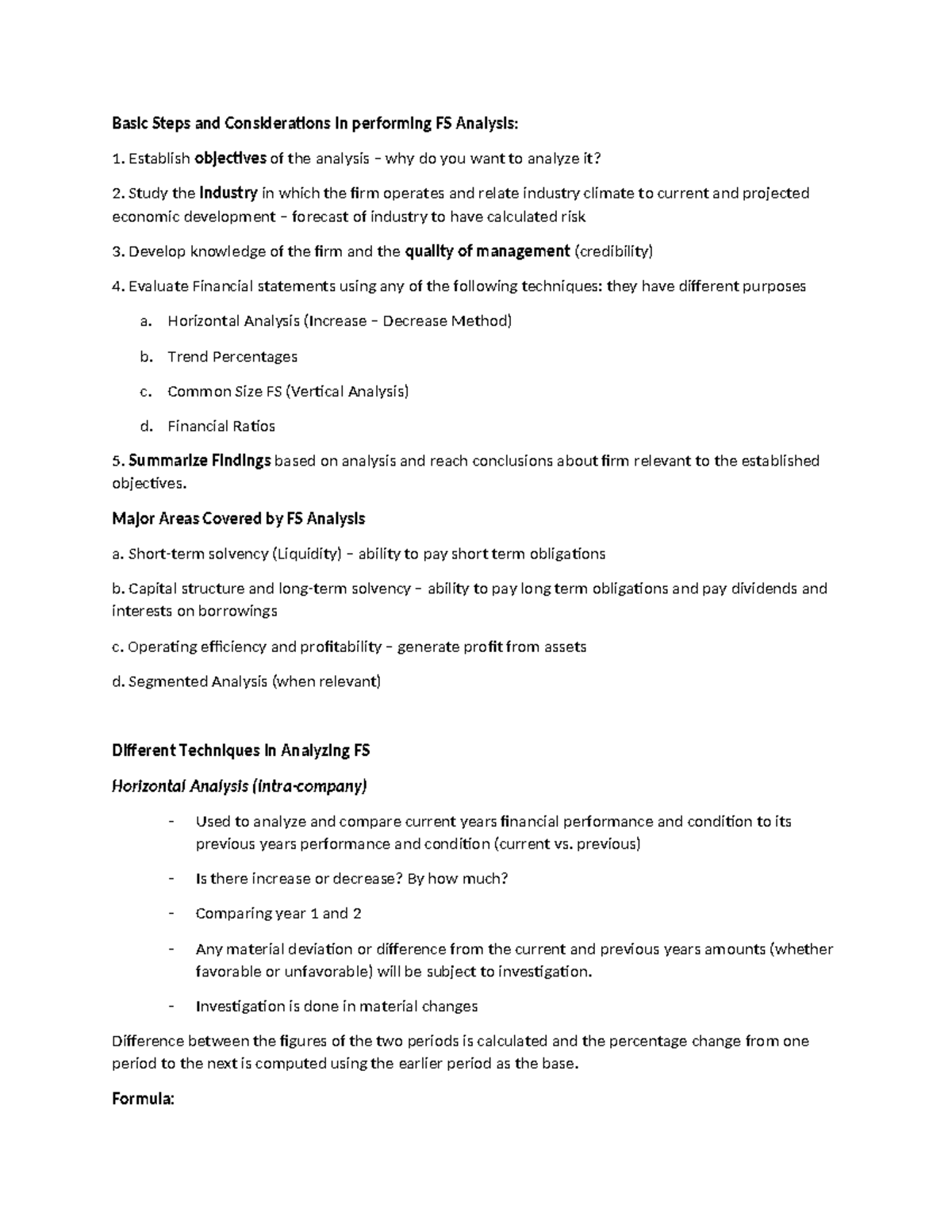 Basic Steps in FS Analysis: Objectives, Techniques & Findings - Studocu