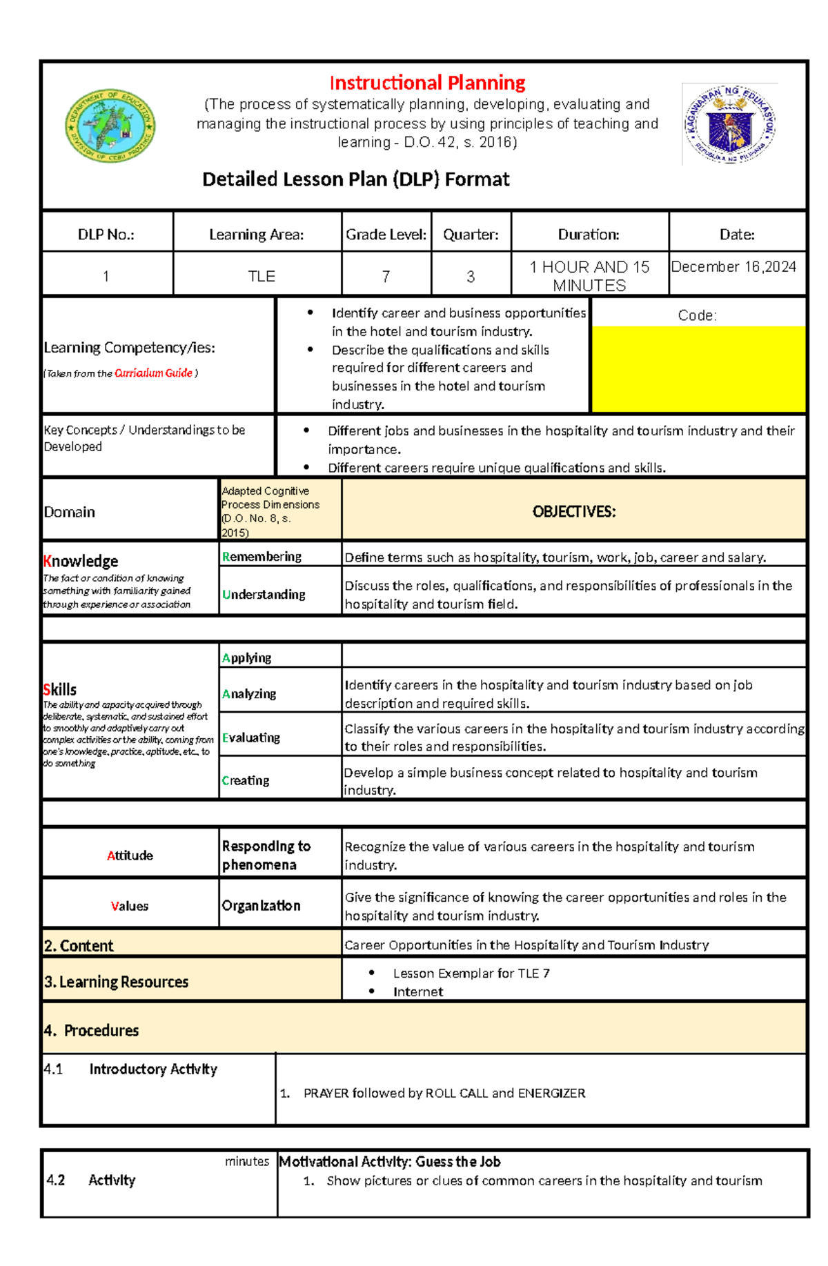 DLP%20Lesson%20plan - Dlp - Instructional Planning (The process of ...