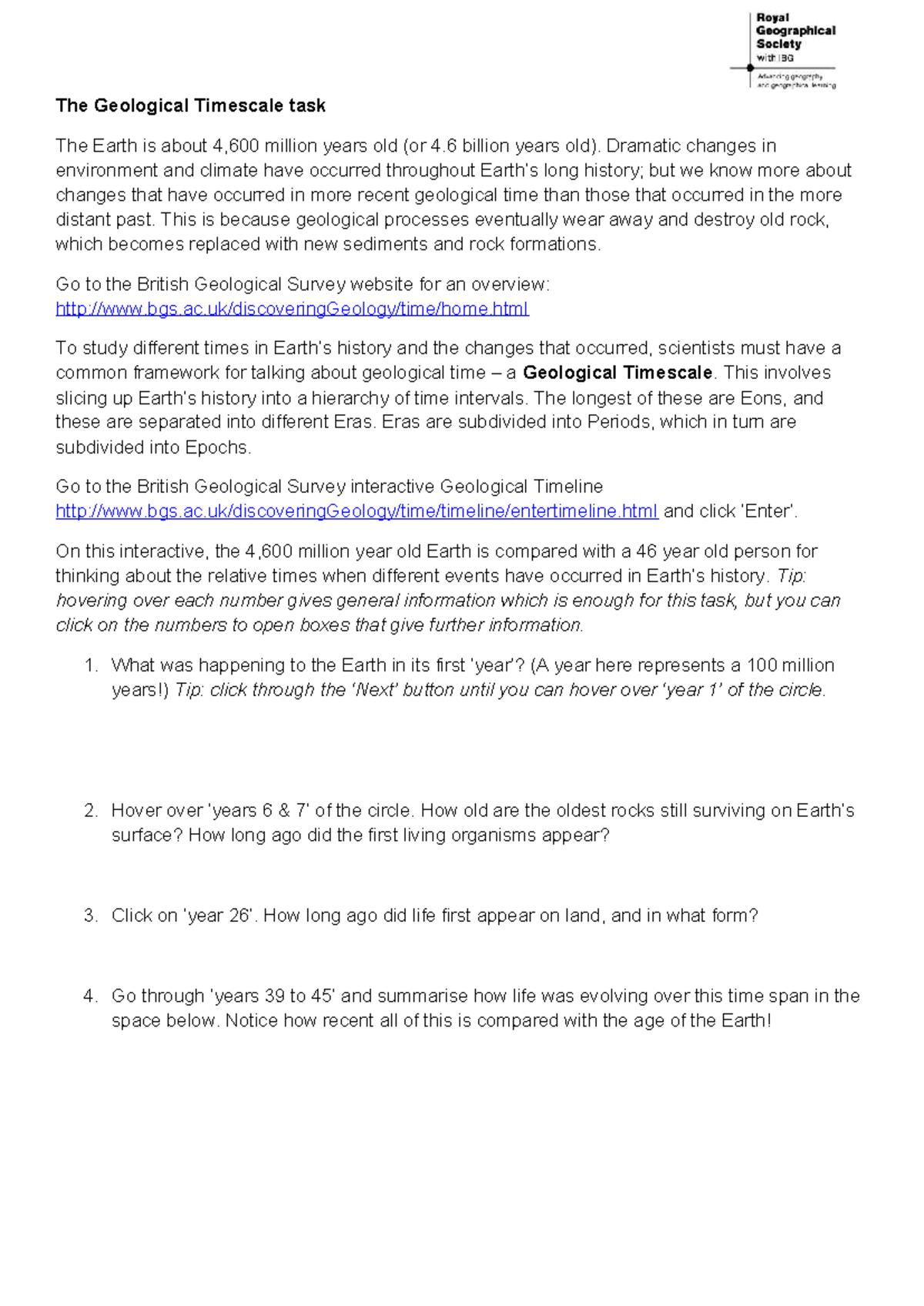Geology 101: Lesson 4 - Understanding the Geological Timescale Task ...