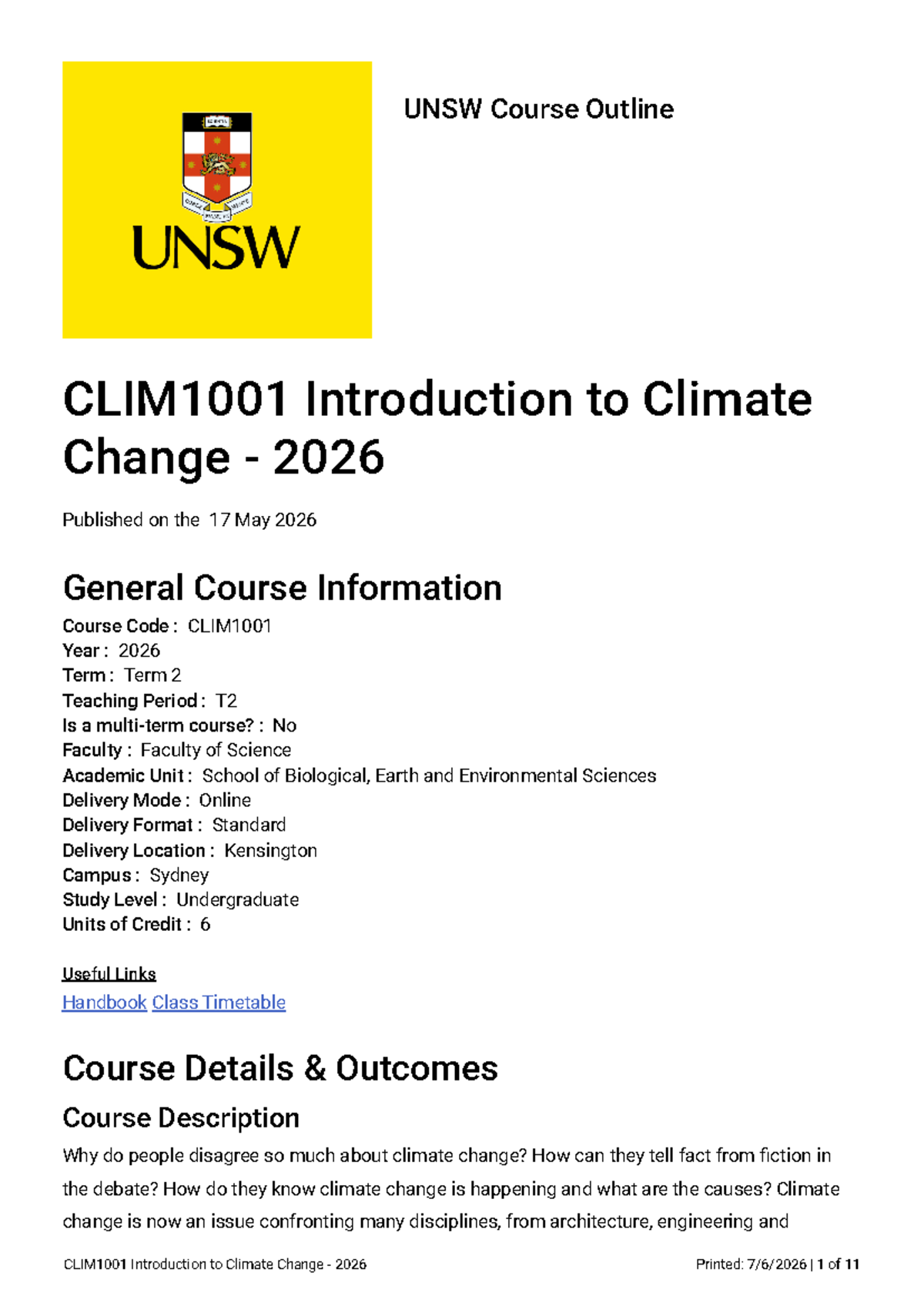 CO CLIM1001 2026 T2 Online Course Outline: Introduction to Climate ...