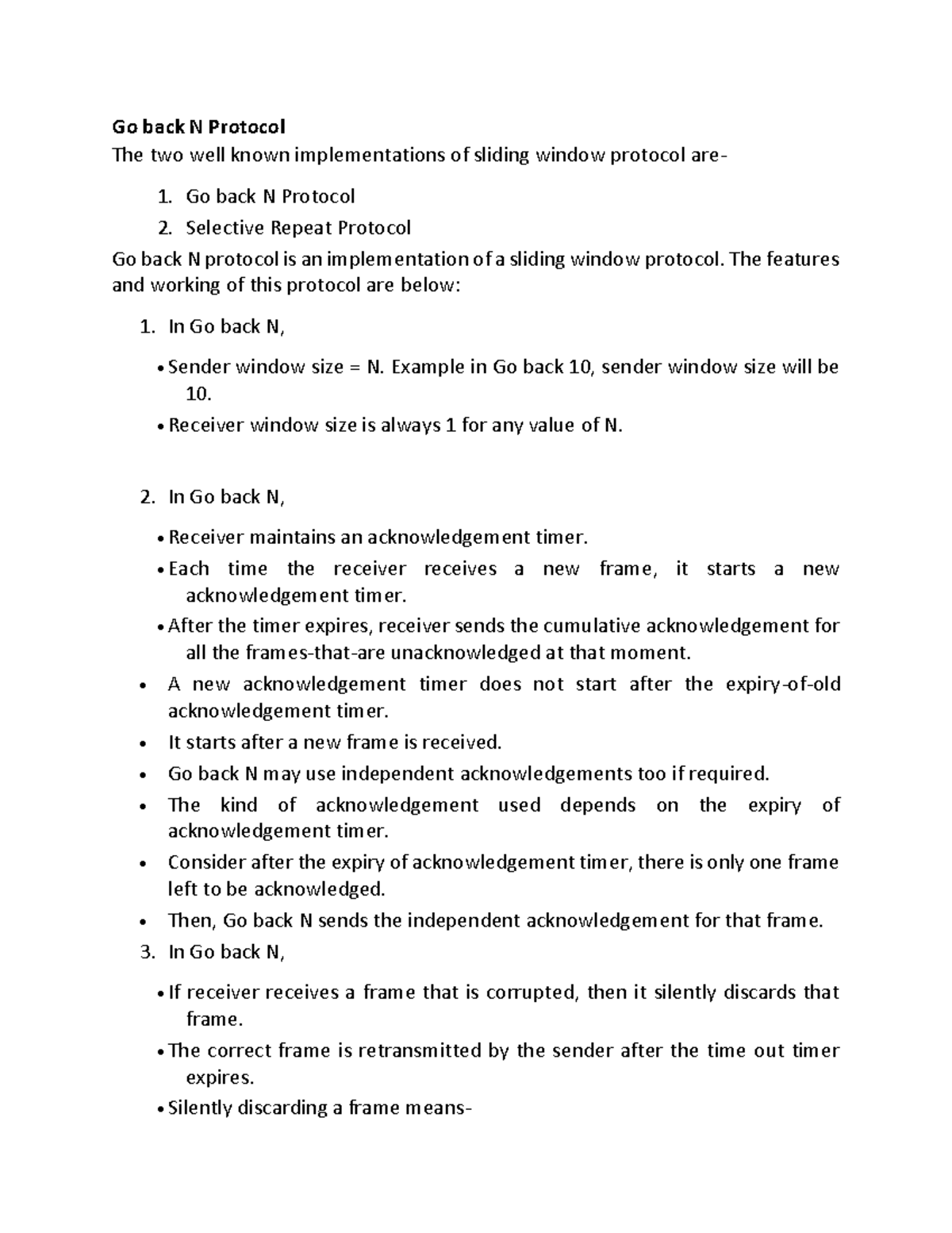 Go back n protocol - Go back N Protocol The two well known ...