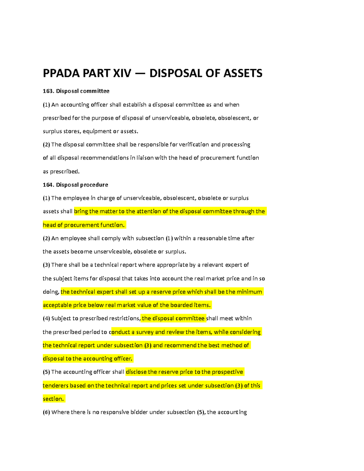 PPADA PART XIV: Asset Disposal Procedures and Committee Functions - Studocu