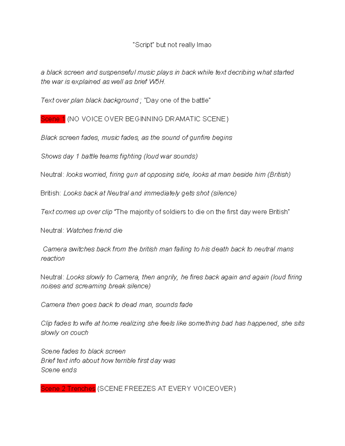 "ENG 101: Script for Dramatic War Scene with Voiceover Elements" - Studocu