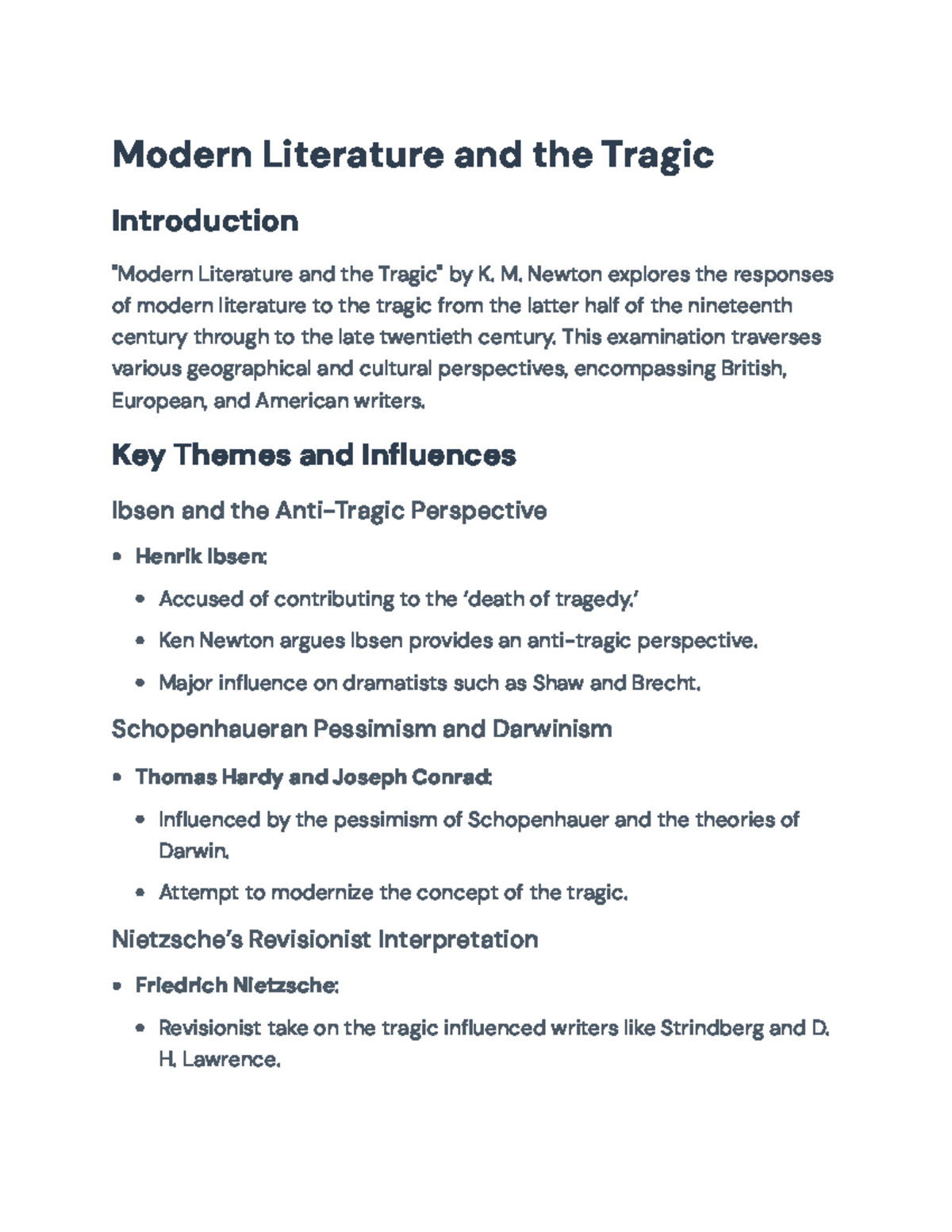Modern Literature and the Tragic: Analyzing 19th-20th Century Responses ...