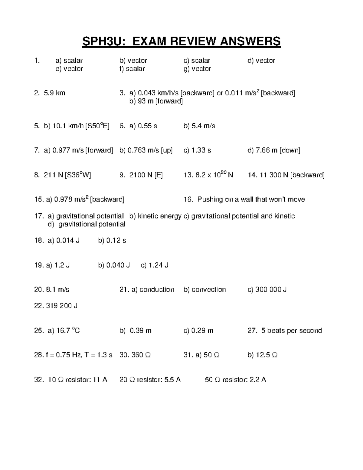 SPH3U: Final Exam Review Answers and Solutions - Studocu