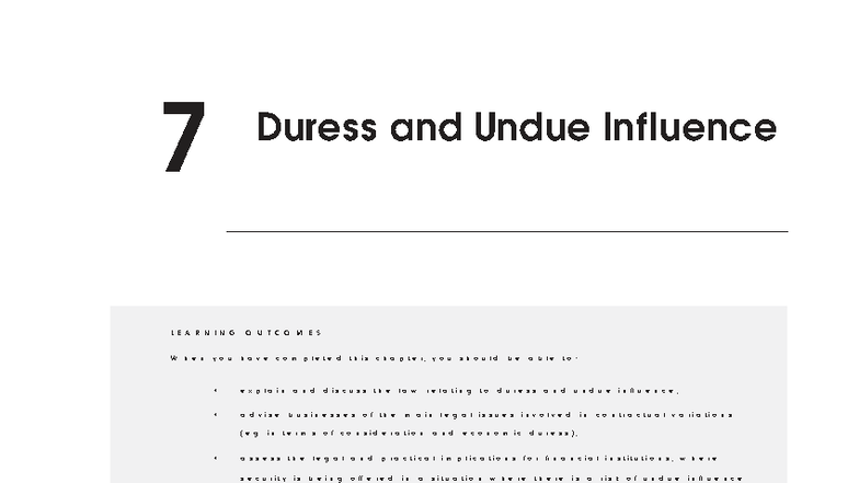 2526 Contract Law Chapter 07: Duress and Undue Influence Analysis - Studocu