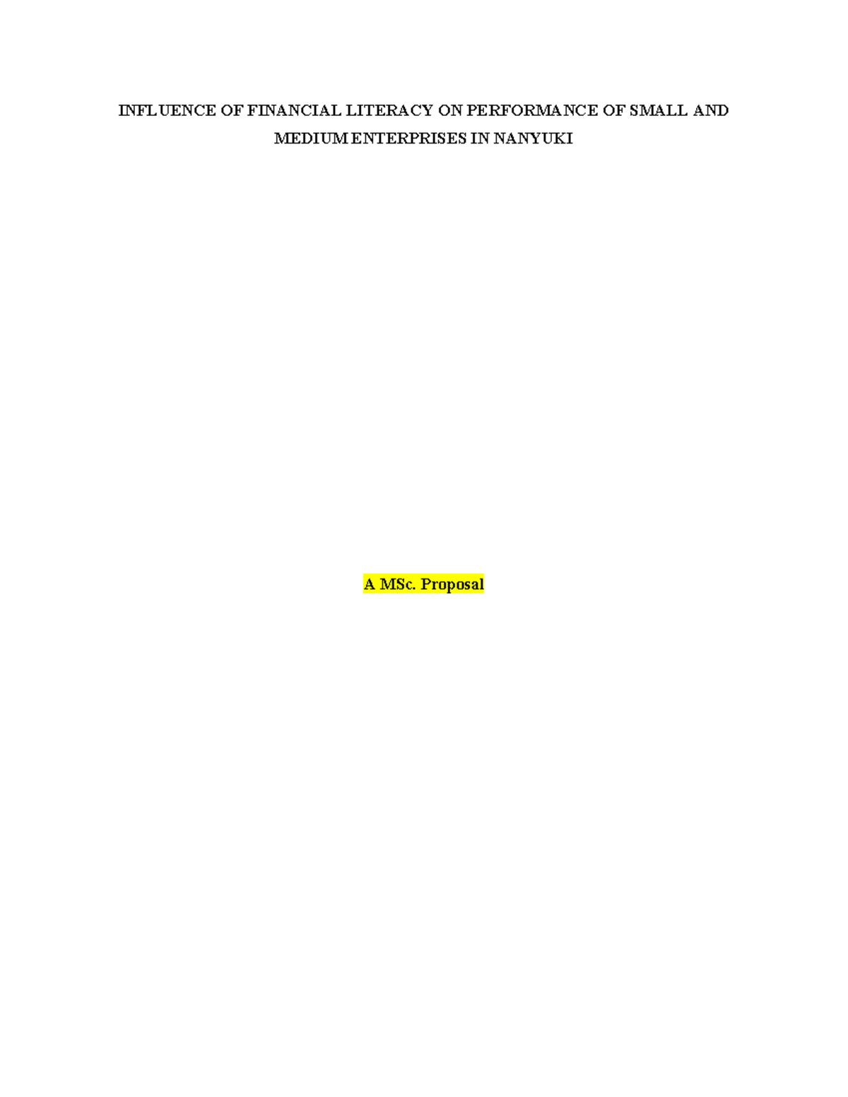 Concept Paper - FINANCIAL LITERACY & SMEs' PERFORMANCE: A NANYUKI STUDY ...