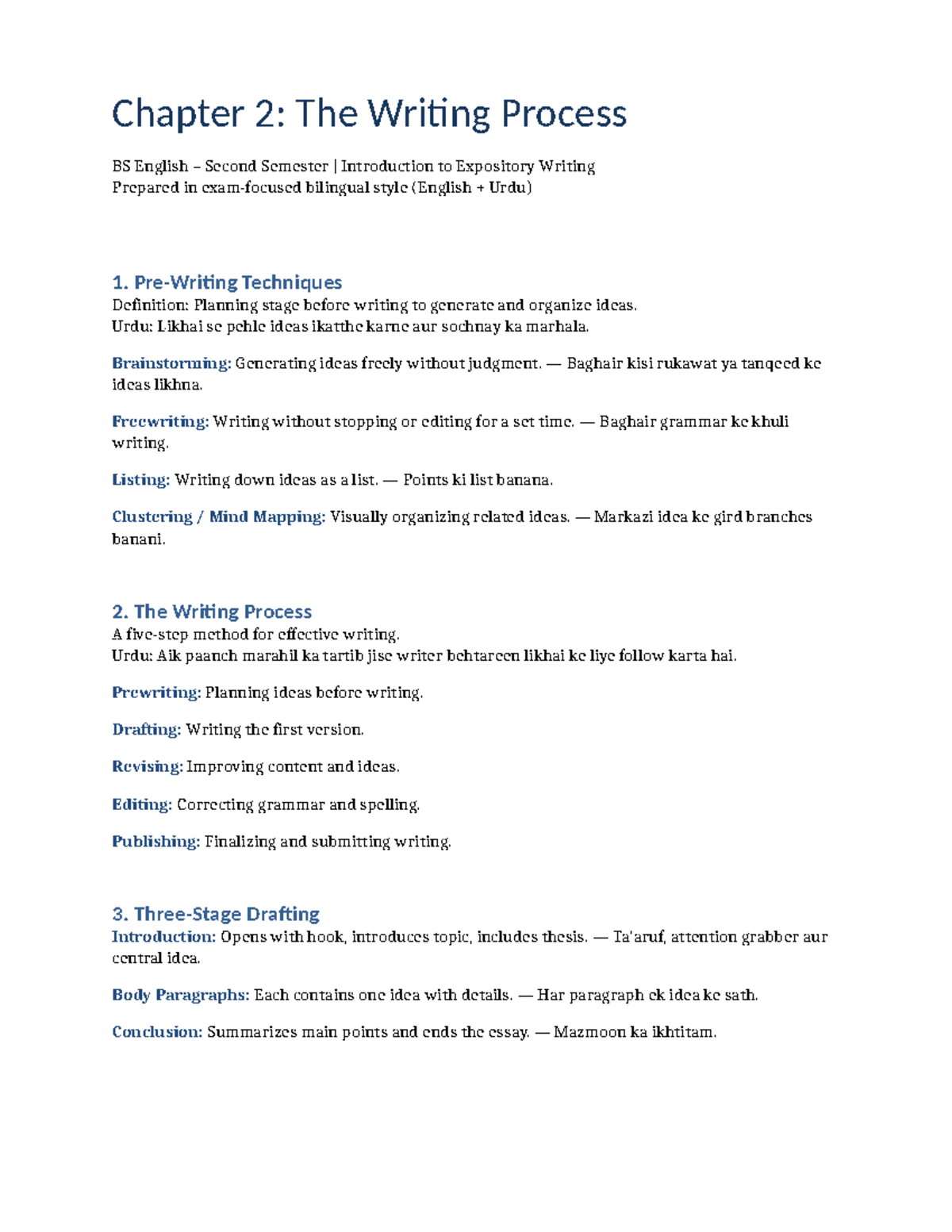 Chapter 2 Notes: The Writing Process BS English 2nd Sem - Studocu