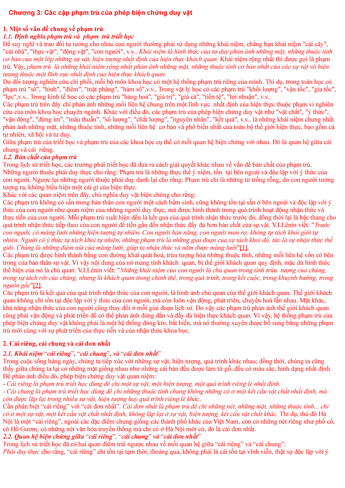 Chương 3: Cặp Phạm Trù trong Duy Vật Biện Chứng (6 CP) - Studocu
