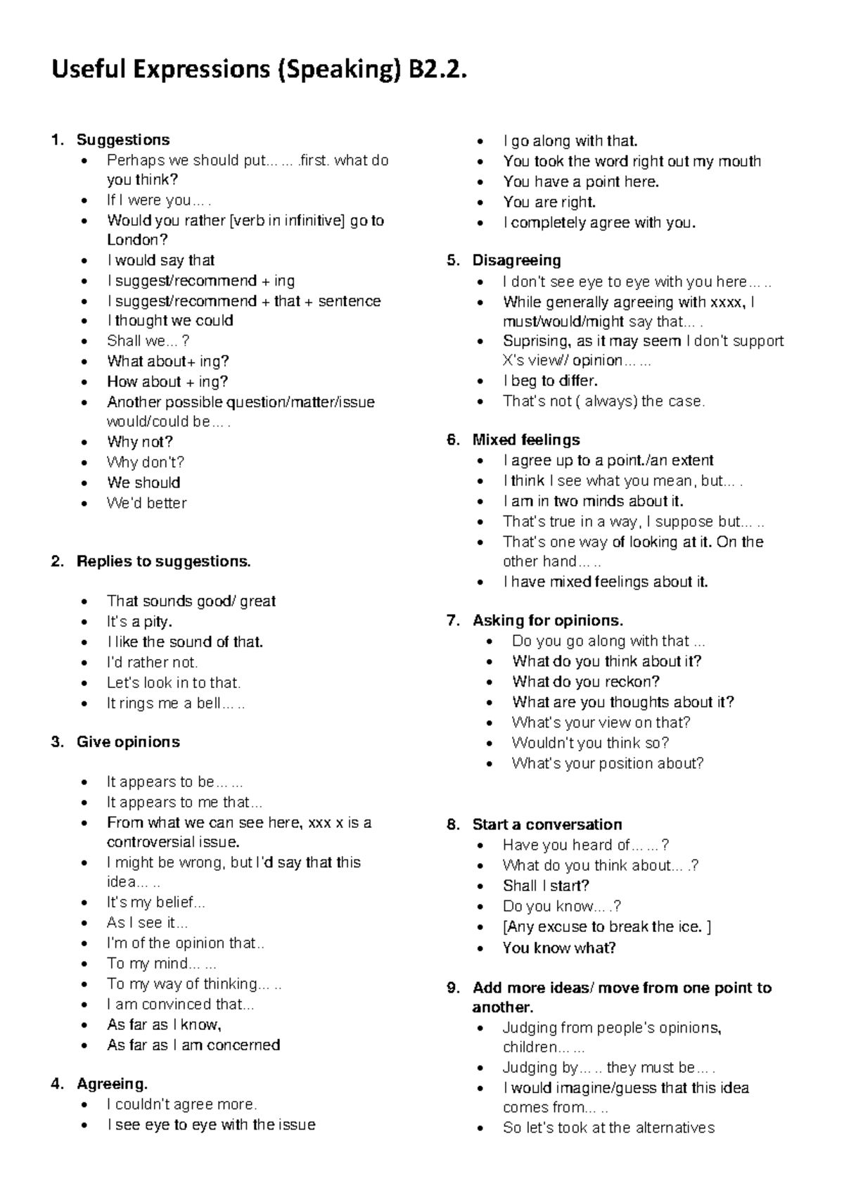 Useful Expressions for Speaking Skills B2.2 - Studocu
