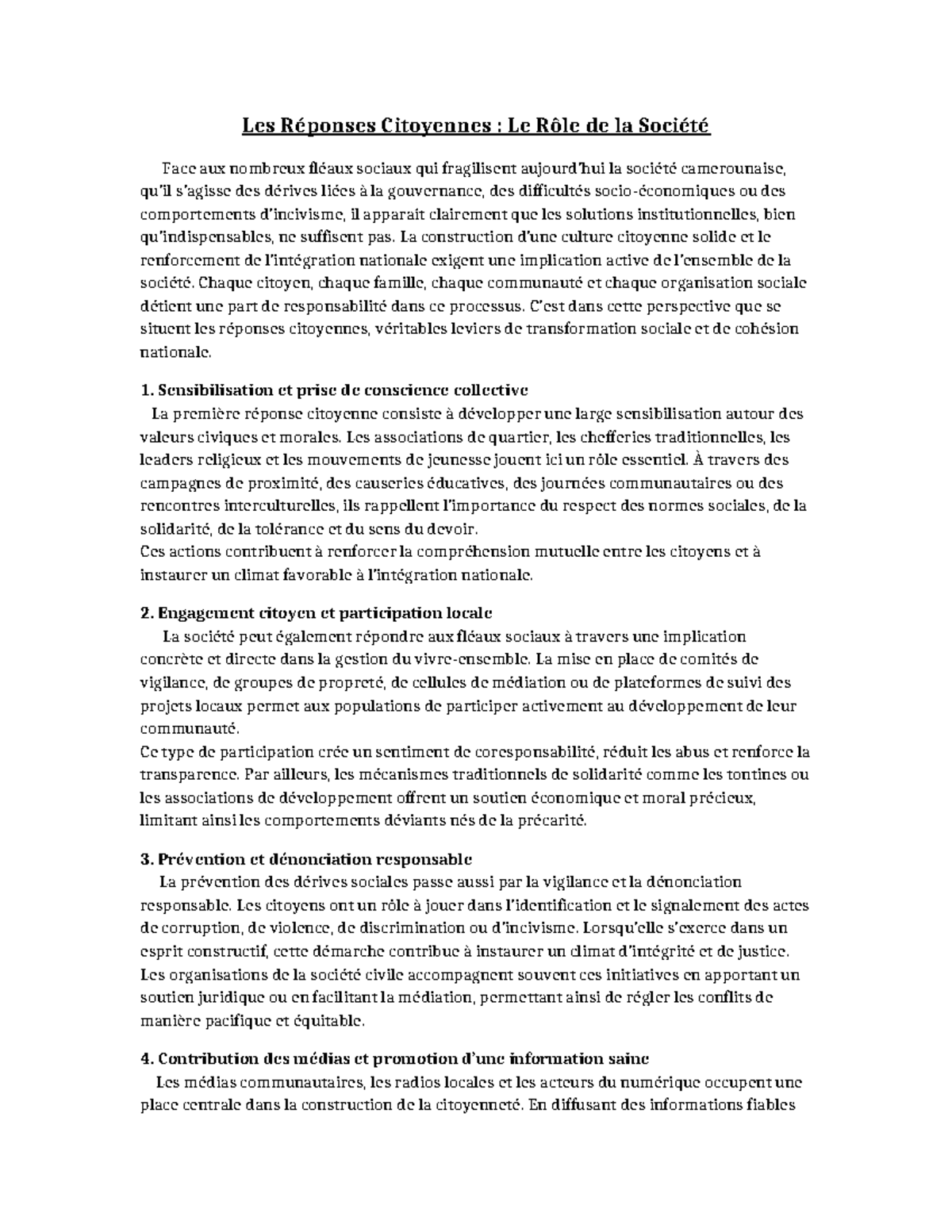 Les Réponses Citoyennes : Rôle de la Société face aux Fléaux Sociaux ...